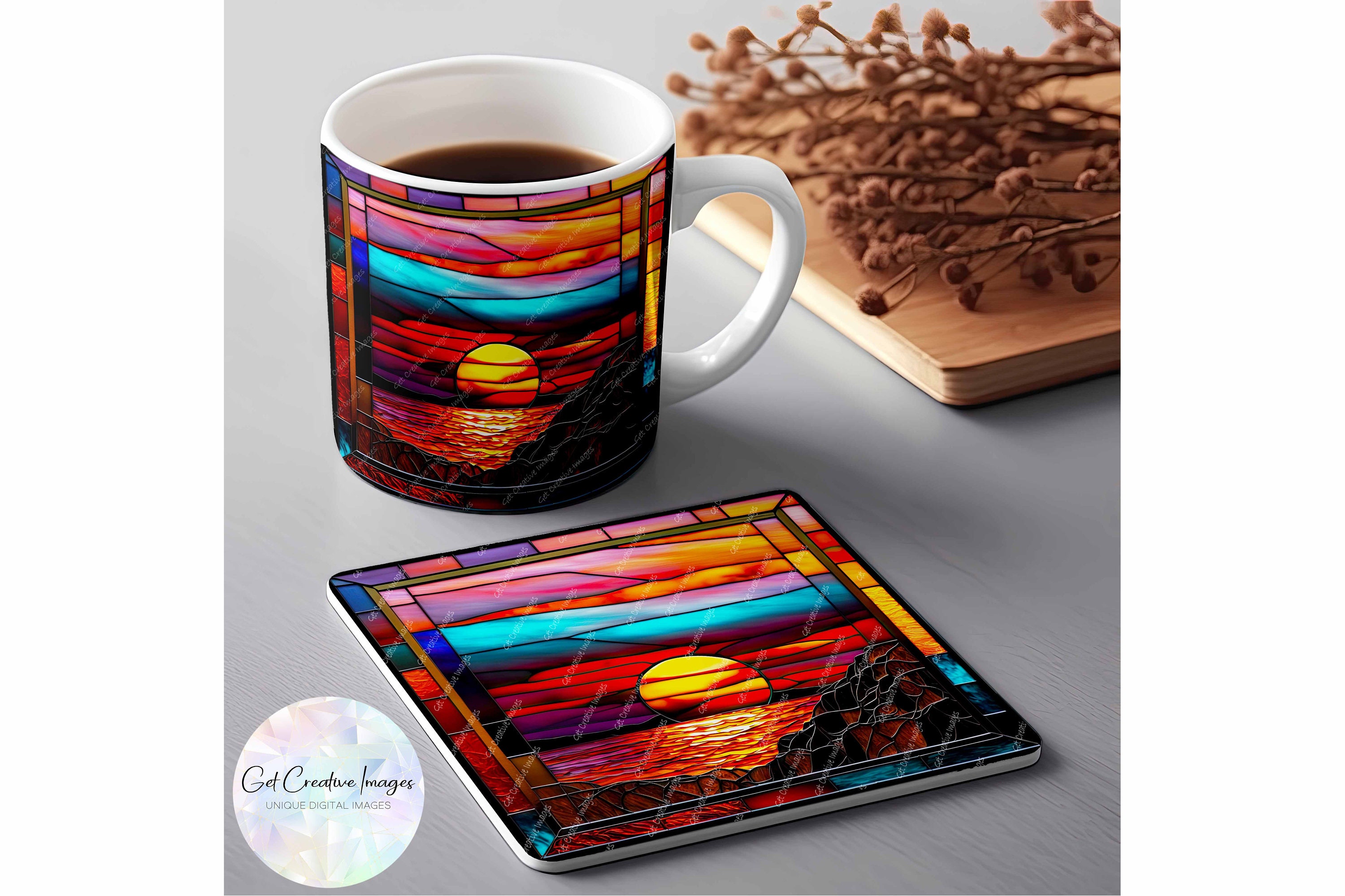 Sunset Stained Glass Effect Clipart, Square Image, Instant Digital ...