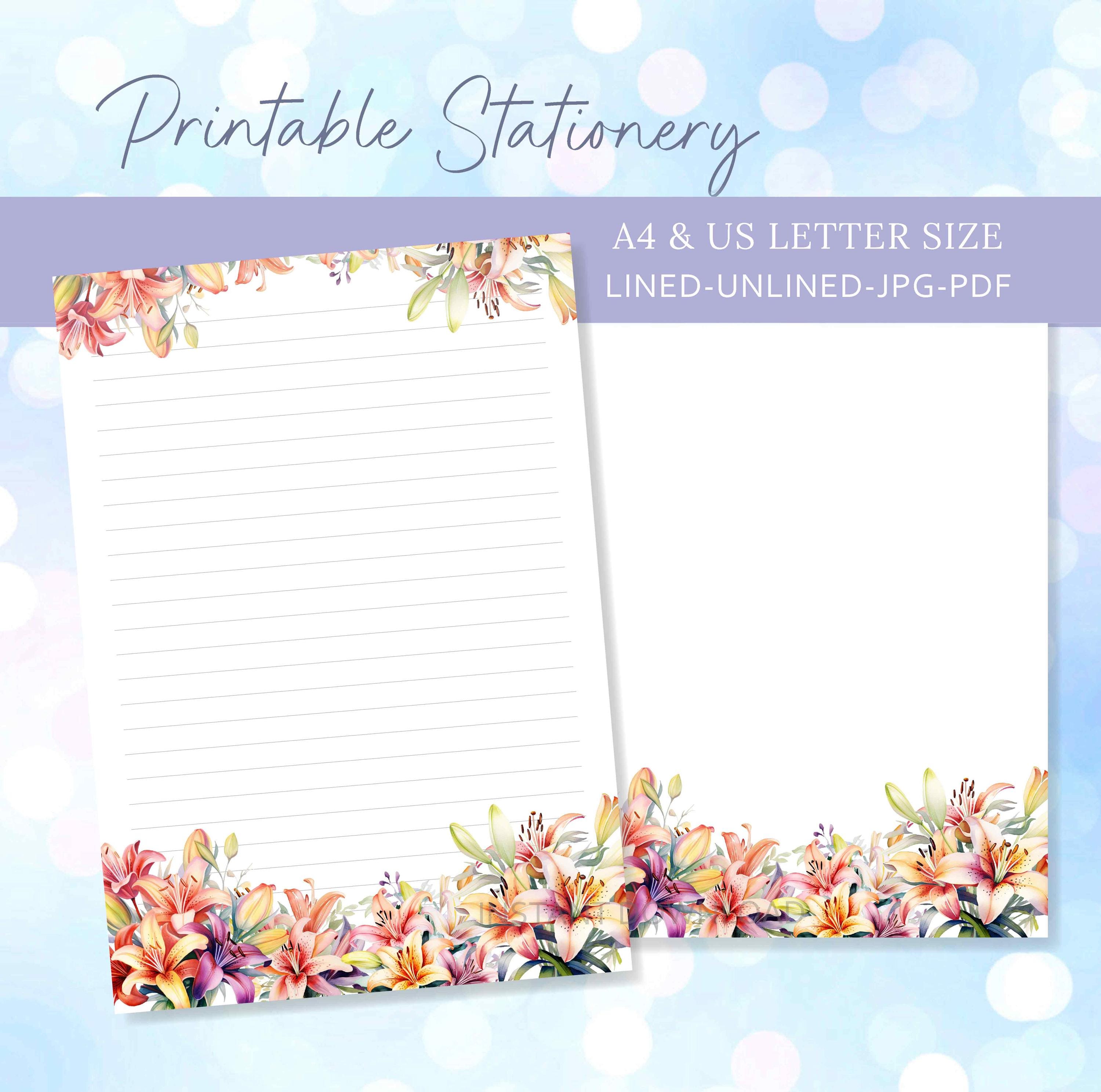 Lilies Printable Stationery, Lily Flowers Instant Download Writing ...