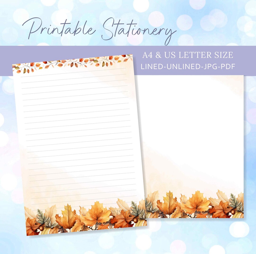 Autumn Leaves Printable Stationery, Fall Themed Instant Download ...