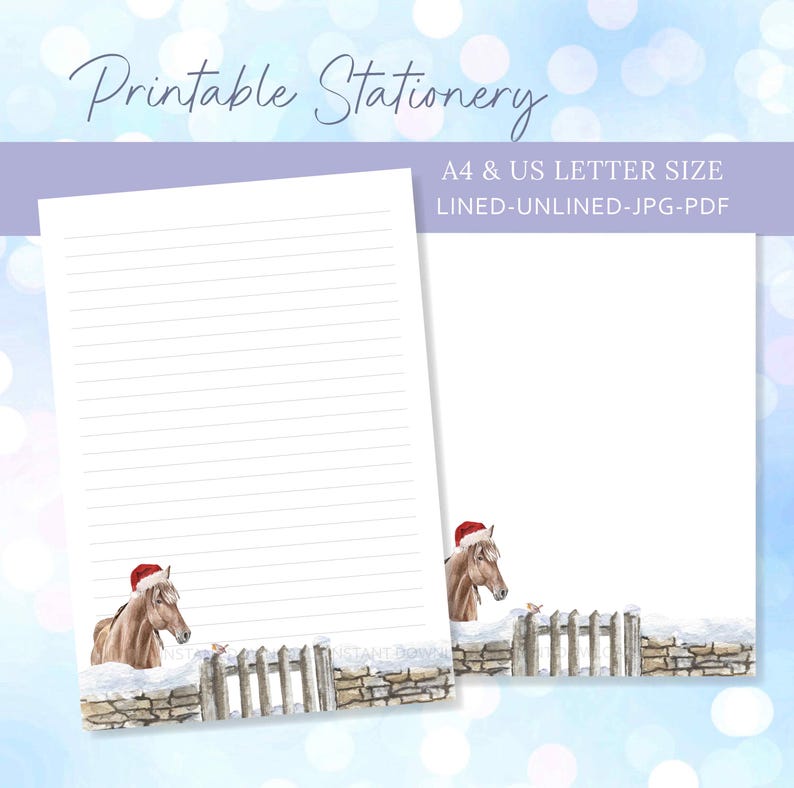 Christmas Horse Printable Stationery, Winter Scene Instant Download ...