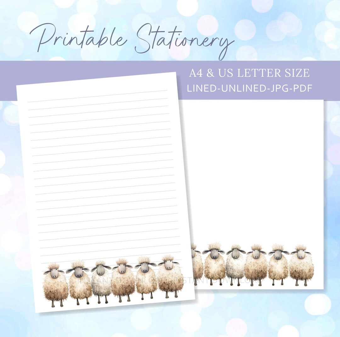 Sheep Printable Stationery, Fun Farm Animals Instant Download Writing ...