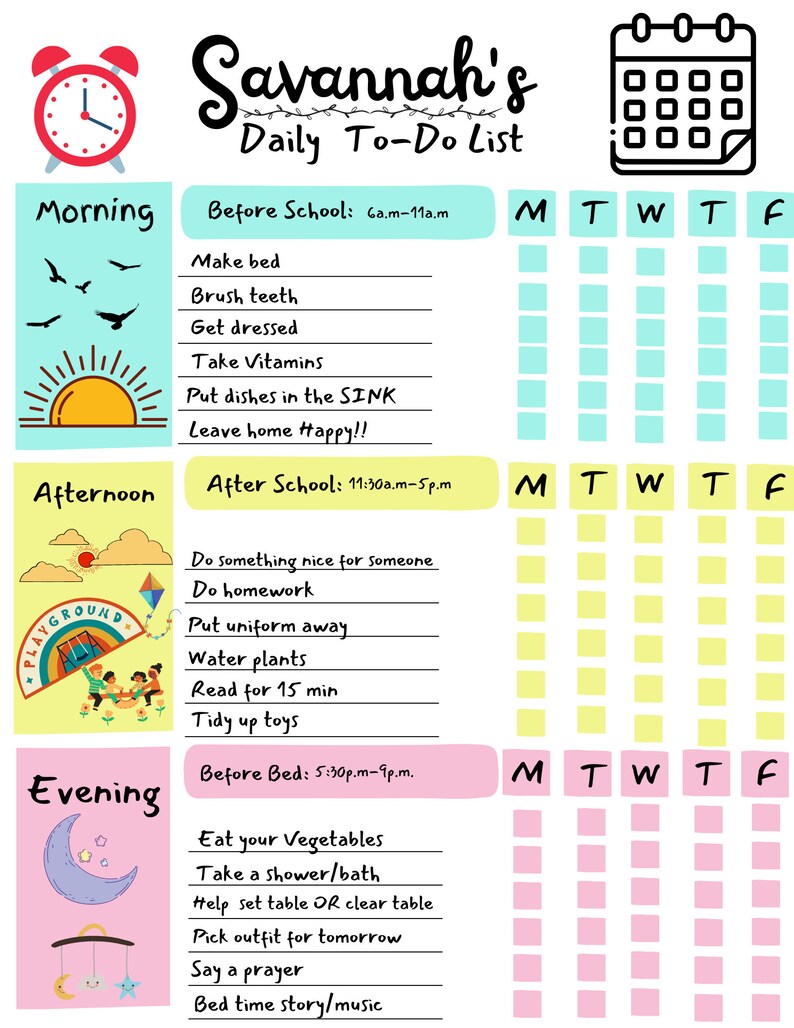 Kids Daily Routine/checklist Schedule PRINTABLE, Editable Chore Chart ...