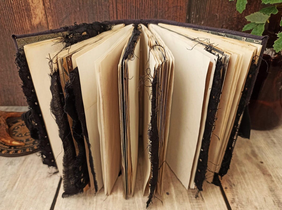 Vintage Dark Gothic Moth Junk Journal Handmade Blank Blue Flower ...