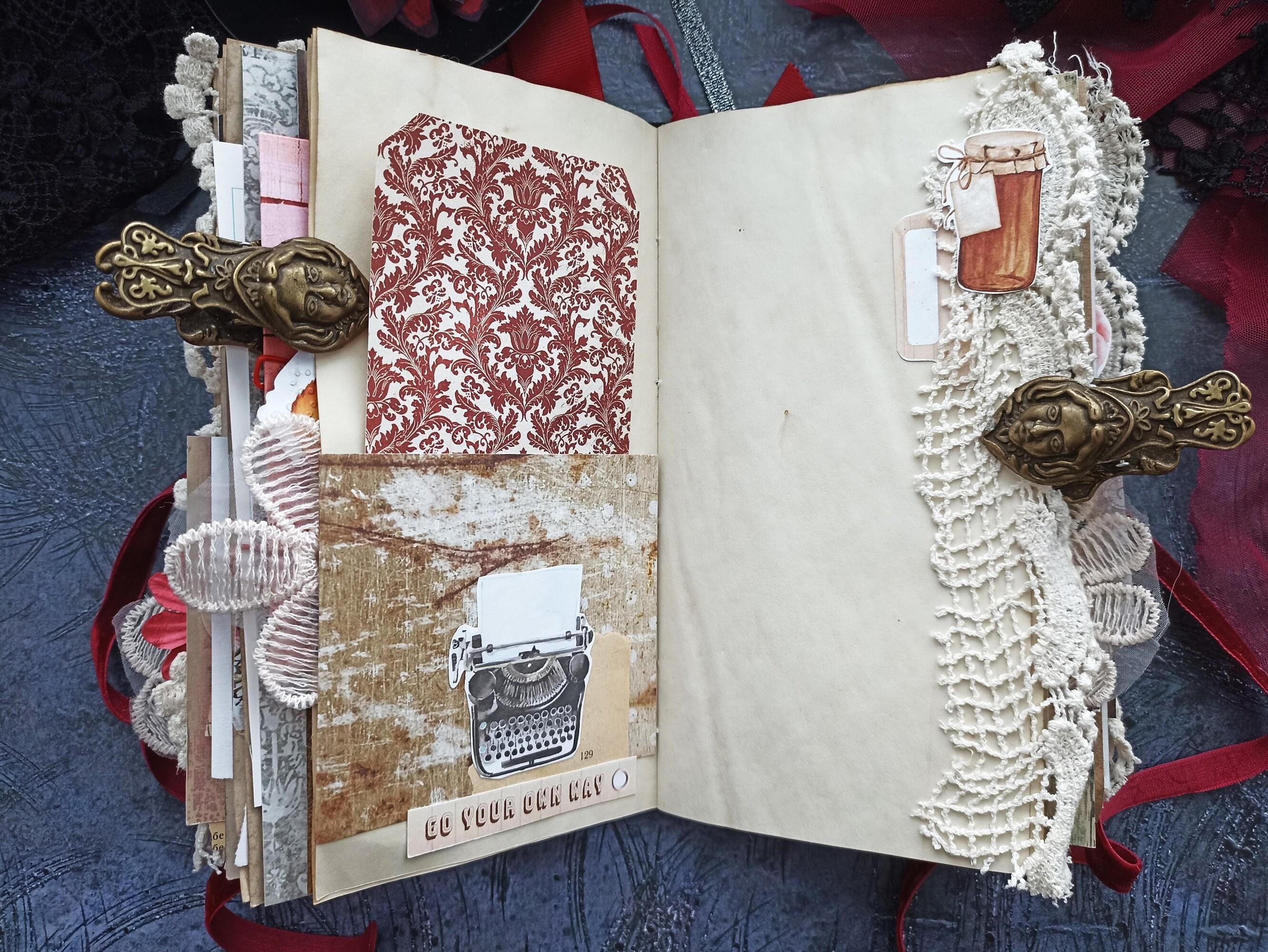 Vintage Dark Red Junk Journal for Sale Antique Roses Treasure Book ...