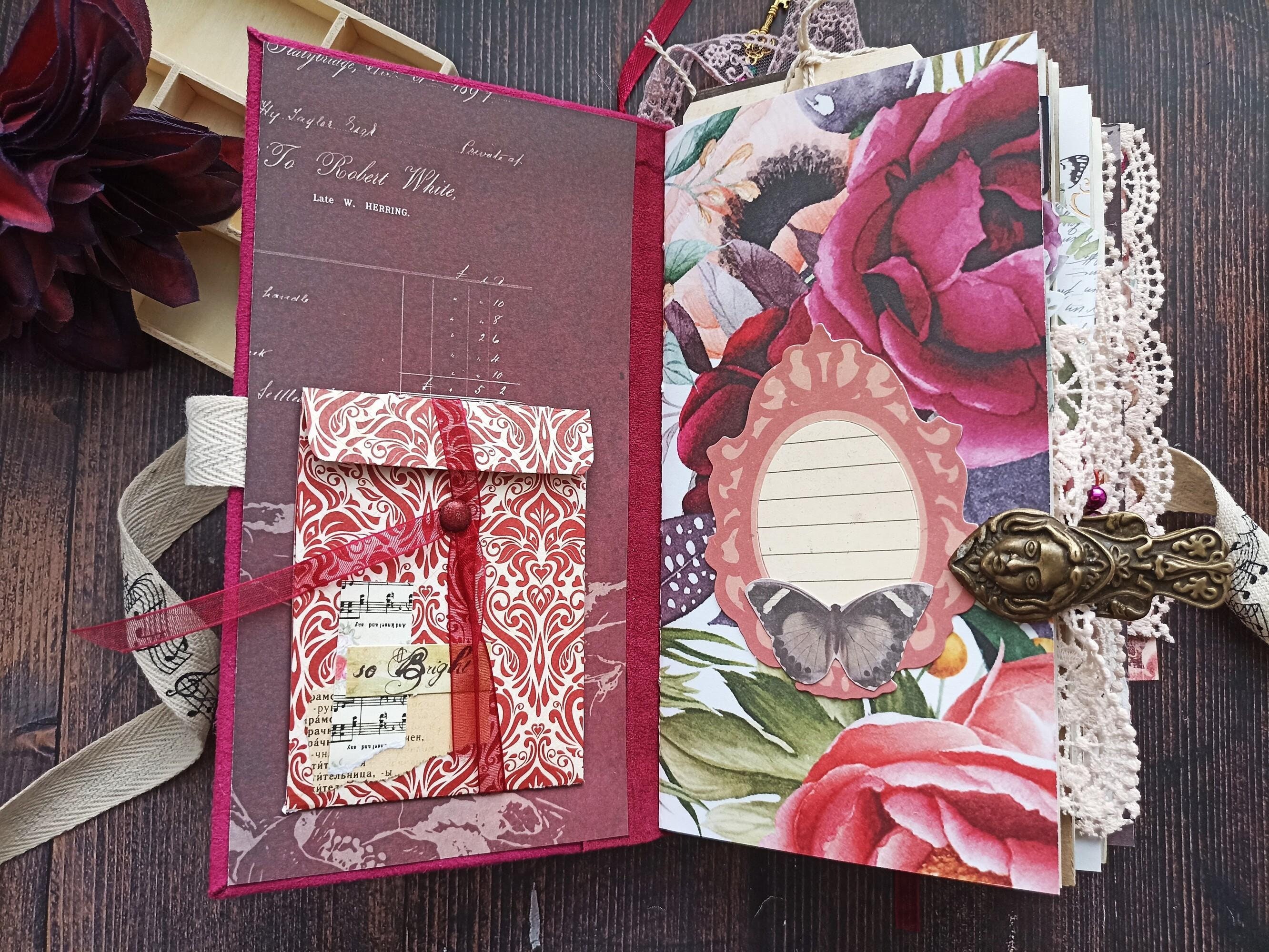 Vintage Dark Red Junk Journal for Sale Antique Roses Treasure Book ...
