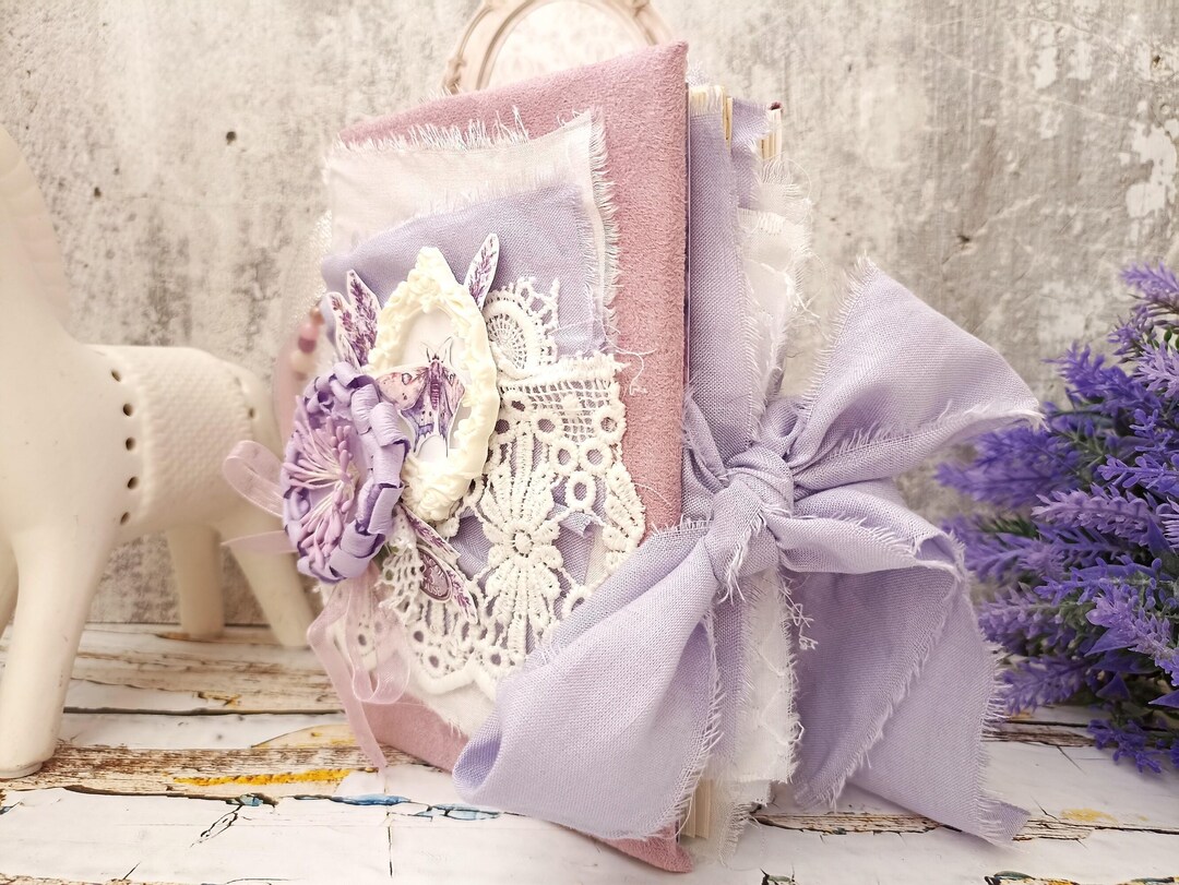 Lace Rose Butterfly Junk Journal Handmade Blank Lilac Lavender Garden ...