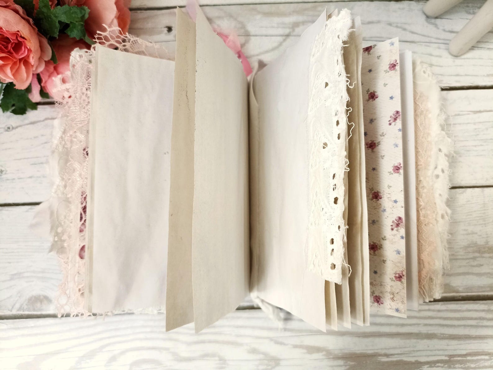 Lace Garden Daisy Junk Journal Handmade Blank Pink Fabric Wedding Guest ...