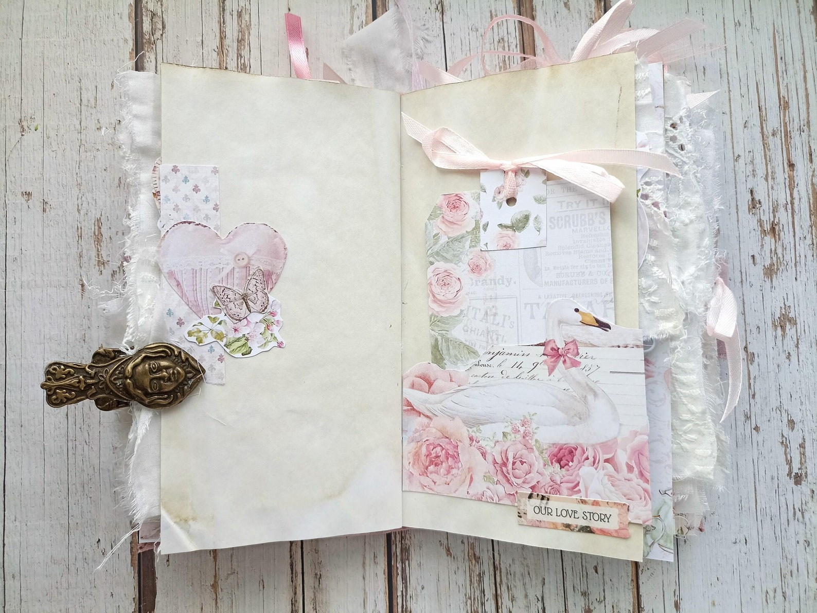 Lace Decorated Junk Journal for Sale Garden Roses Treasure Book Elegant ...