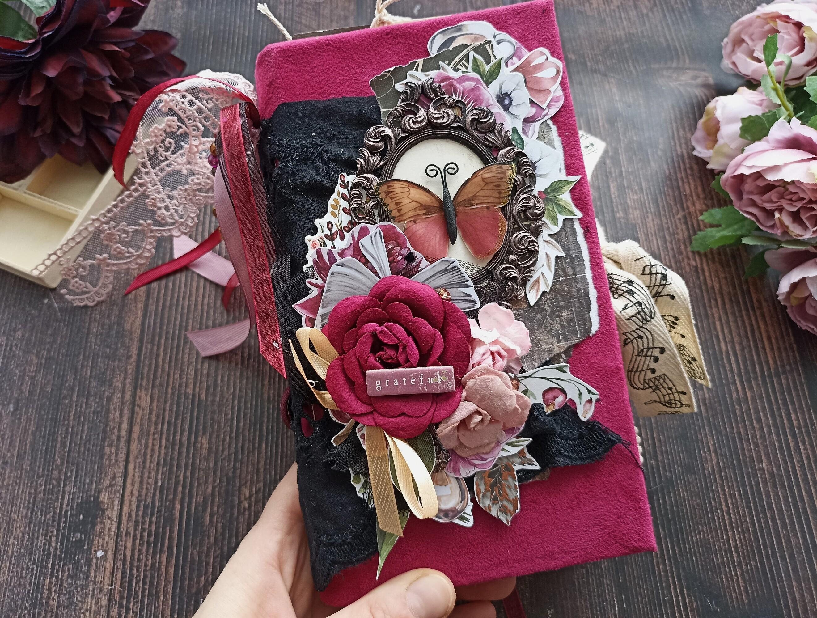 Vintage Dark Red Junk Journal for Sale Antique Roses Treasure Book ...