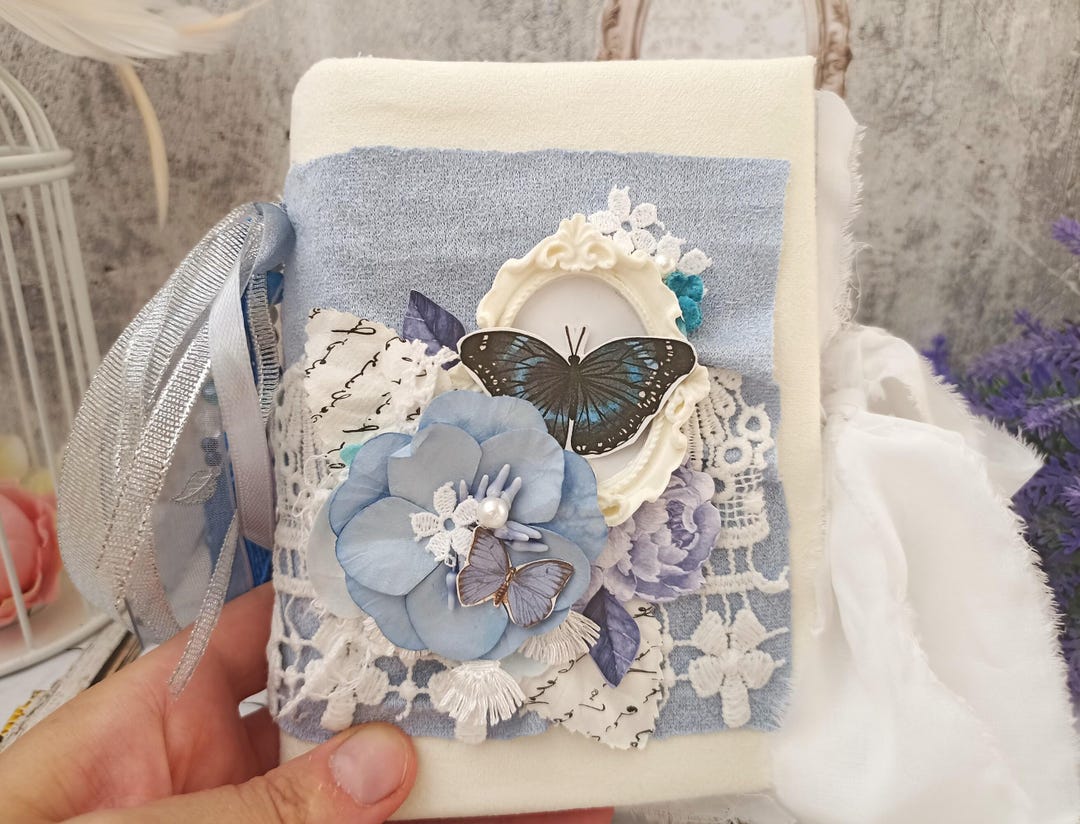 Victorian Butterfly Treasure Book Journal Handmade Blank Lace Moth Blue ...