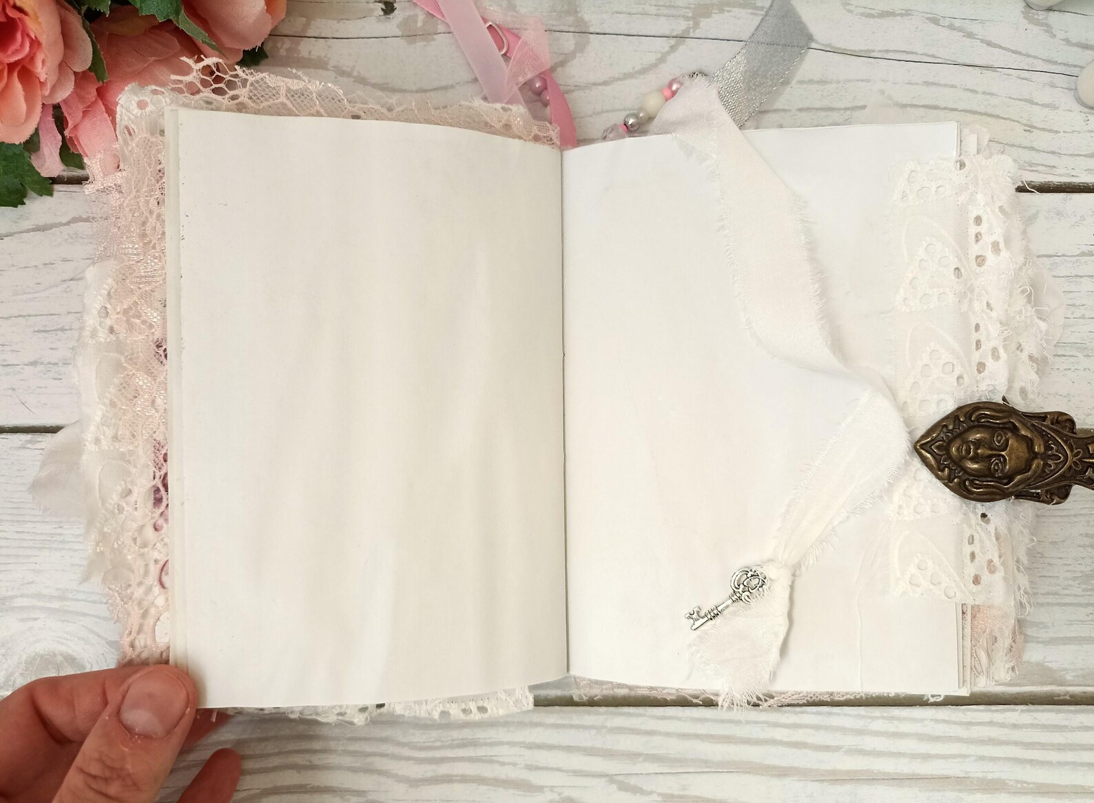 Lace Garden Daisy Junk Journal Handmade Blank Pink Fabric Wedding Guest ...