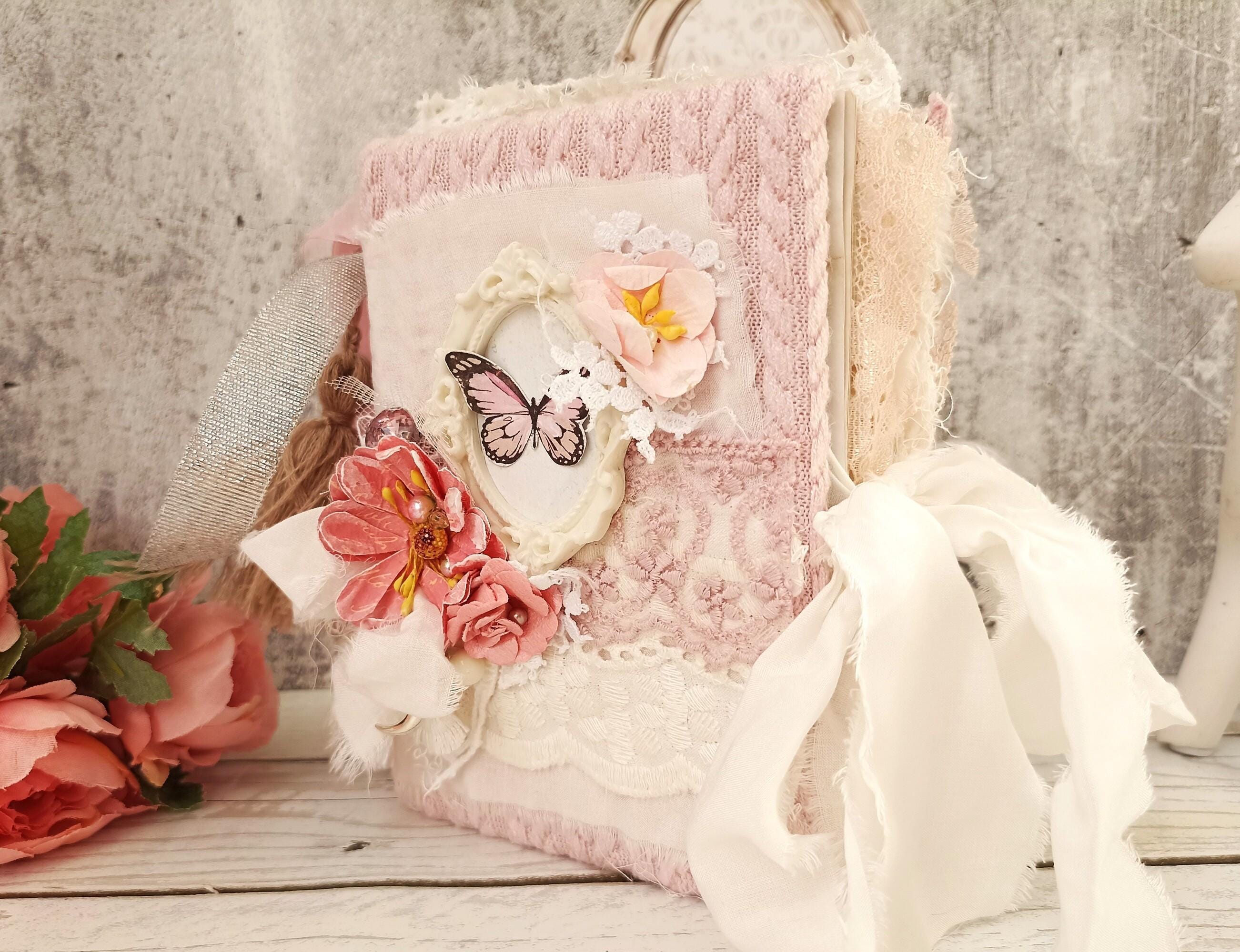 Lace Garden Daisy Junk Journal Handmade Blank Pink Fabric Wedding Guest ...