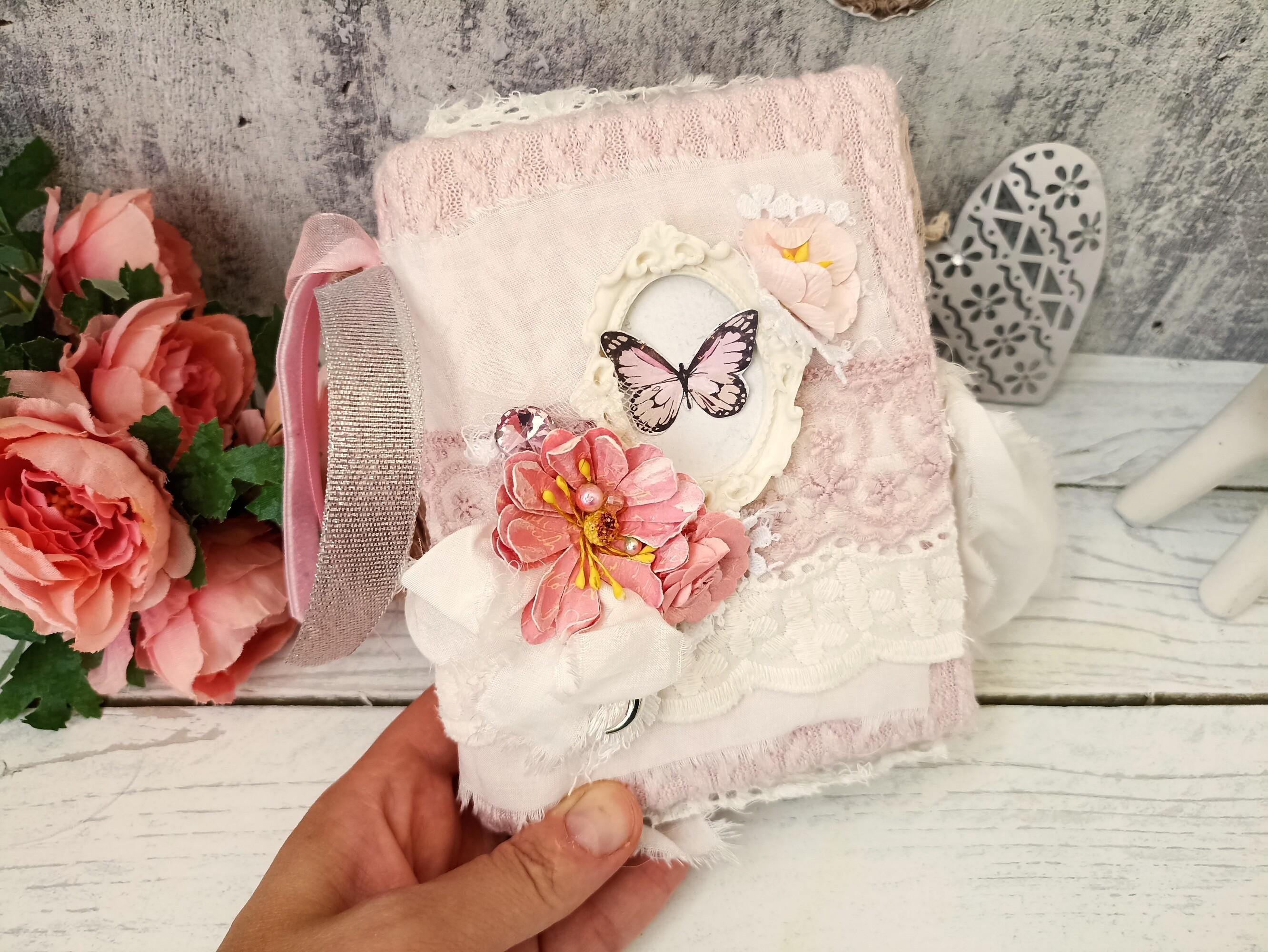 Lace Garden Daisy Junk Journal Handmade Blank Pink Fabric Wedding Guest ...
