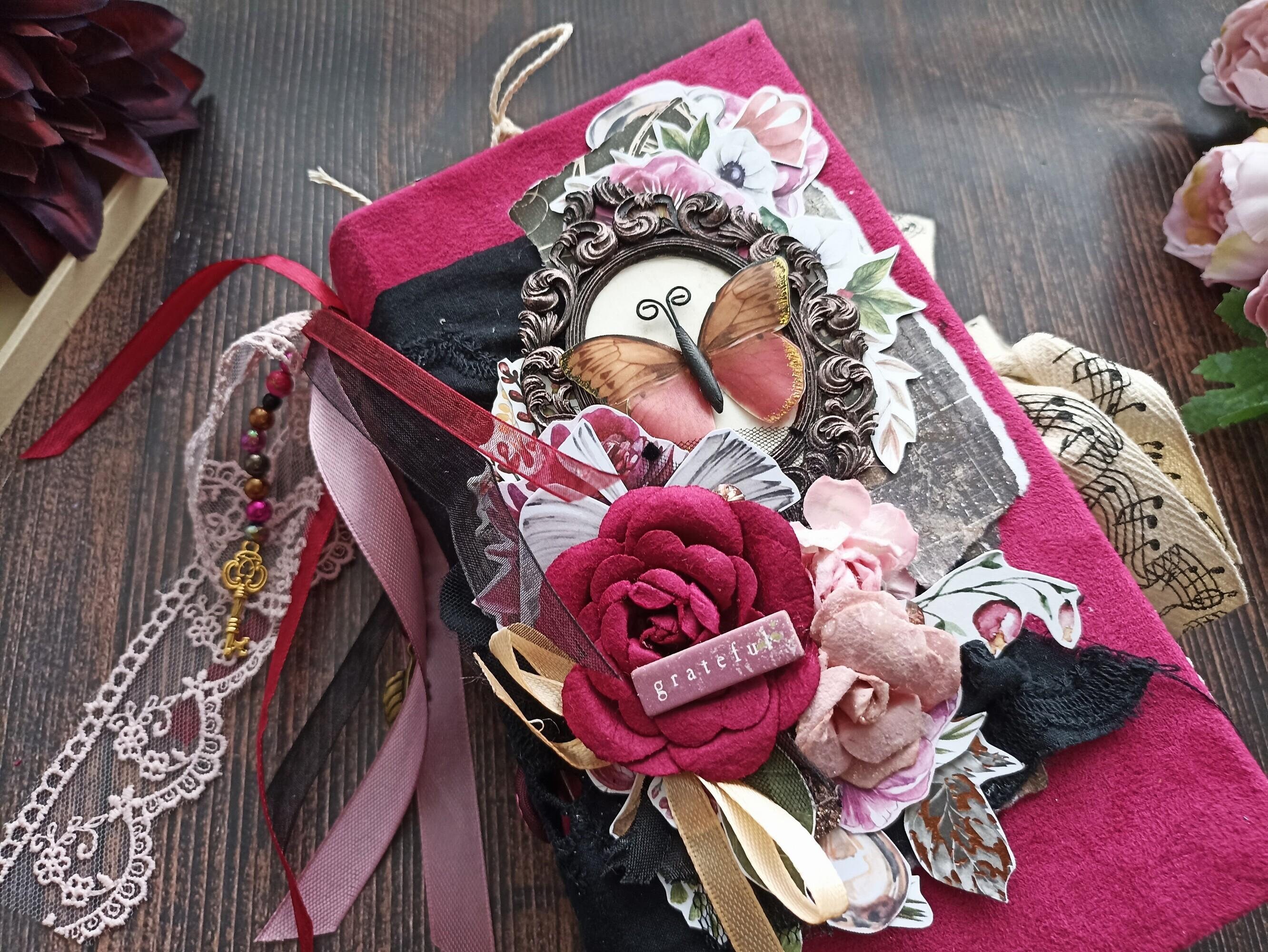 Vintage Dark Red Junk Journal for Sale Antique Roses Treasure Book ...