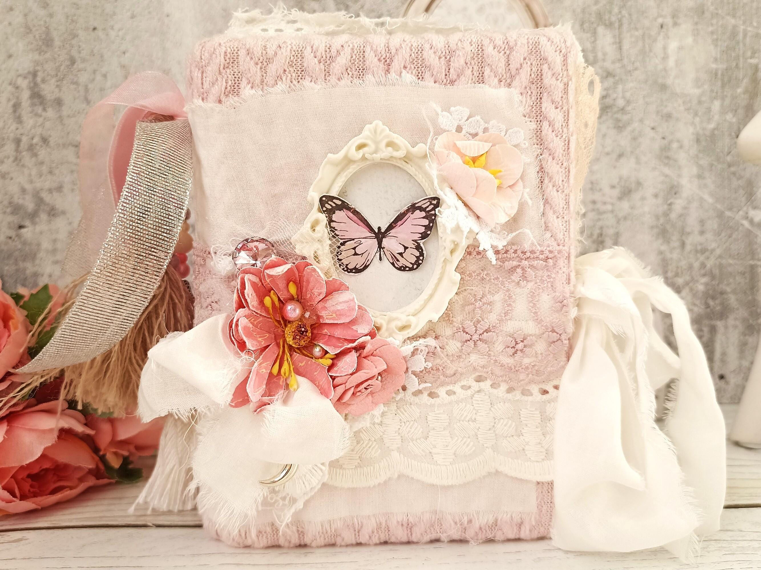 Lace Garden Daisy Junk Journal Handmade Blank Pink Fabric Wedding Guest ...