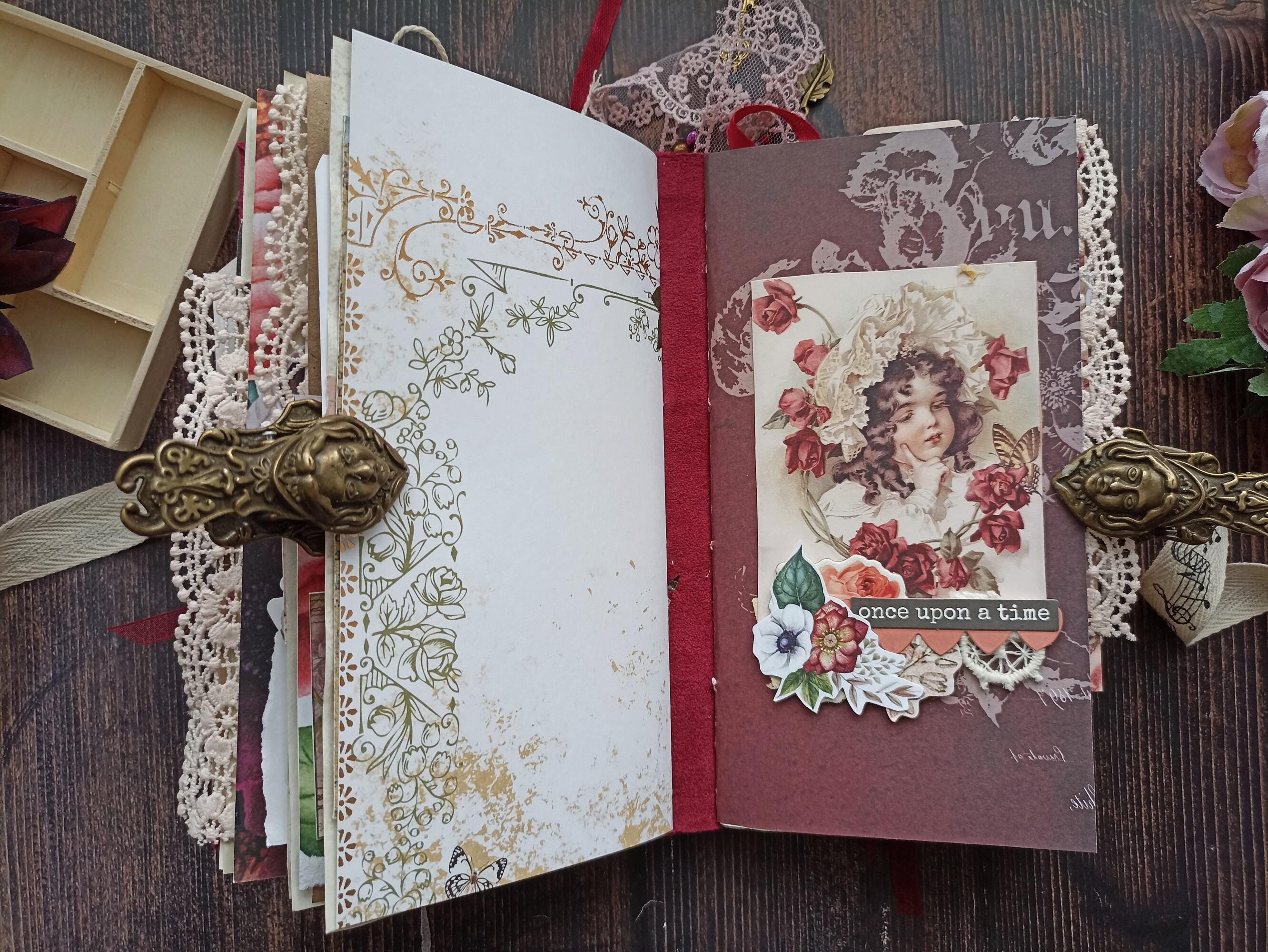 Vintage Dark Red Junk Journal for Sale Antique Roses Treasure Book ...