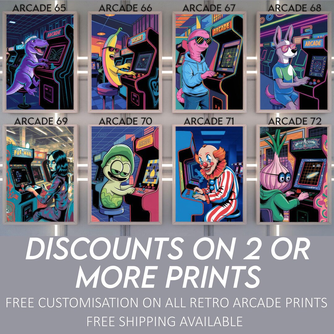 Retro Arcade Art Prints Customizable Vintage Gamer Wall Art Discounts ...