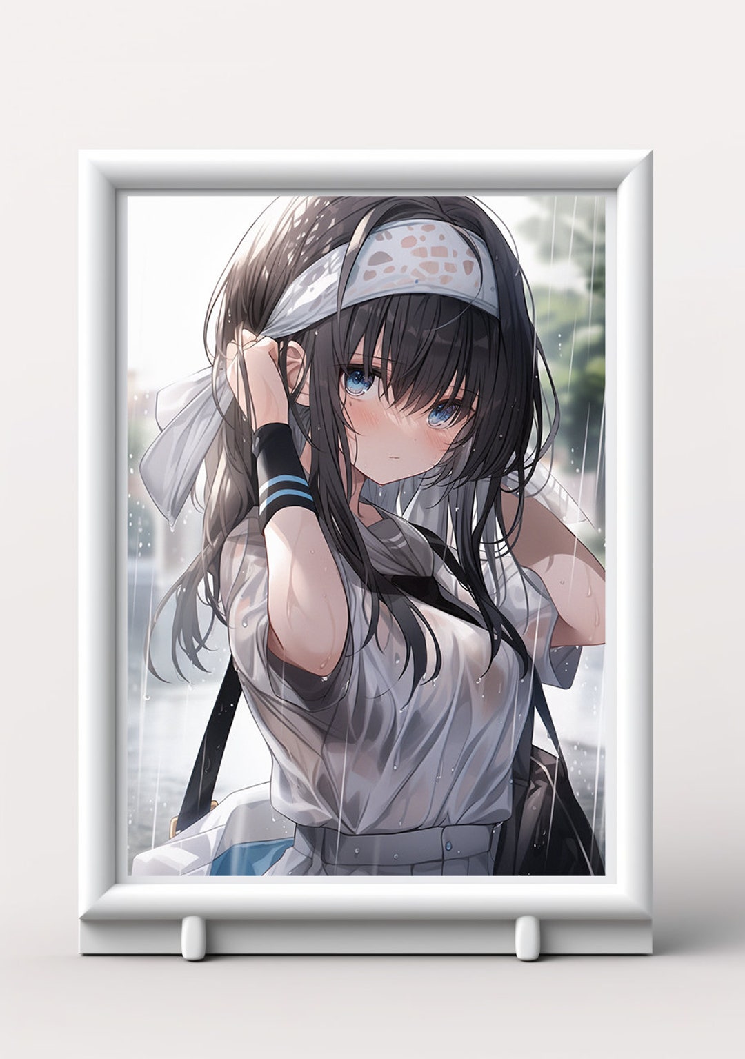 White Wet T Shirt Girl Anime Art Print Poster Girl In The Rain Manga