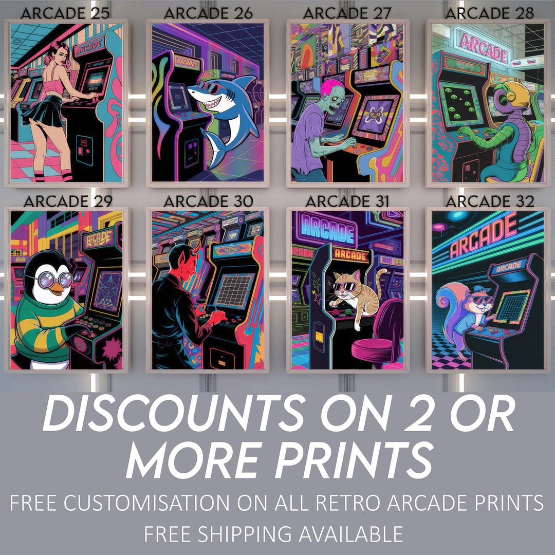 Retro Arcade Wall Art Prints 80s Neon Pop Culture Posters Gamer Room ...