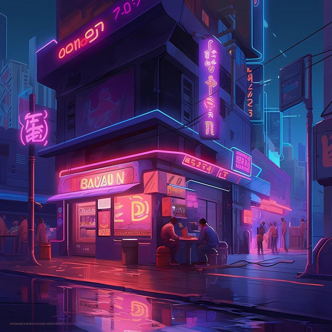 Futuristic Cyberpunk Style Japanese Corner Store With Neon - Etsy