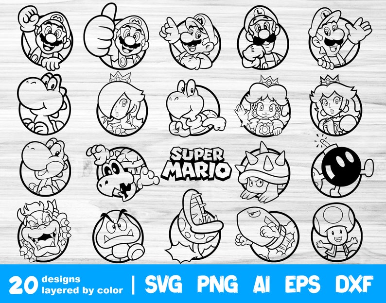 Super Mario Outline Svg Bundle Instant Download Super Mario - Etsy Canada
