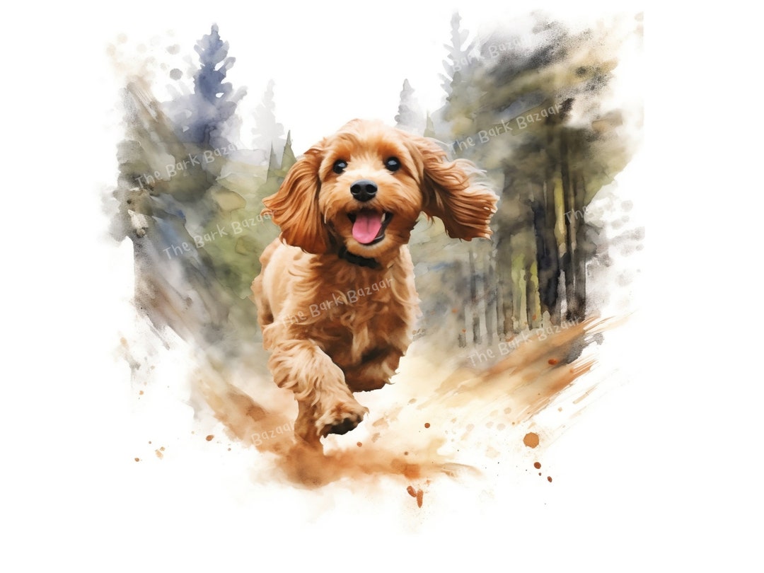 Watercolor Happy Cavapoo in the Forest High Quality JPG - Etsy