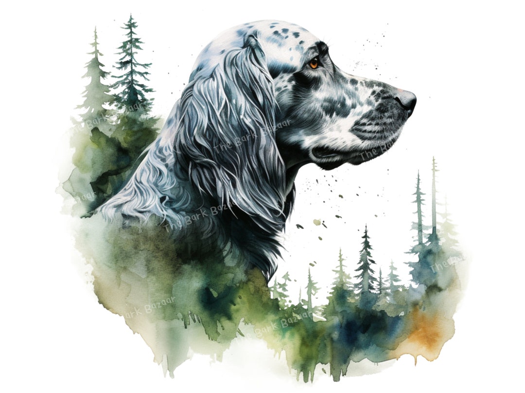 Watercolor English Setter Portrait Double Exposure Portrait, Printable ...