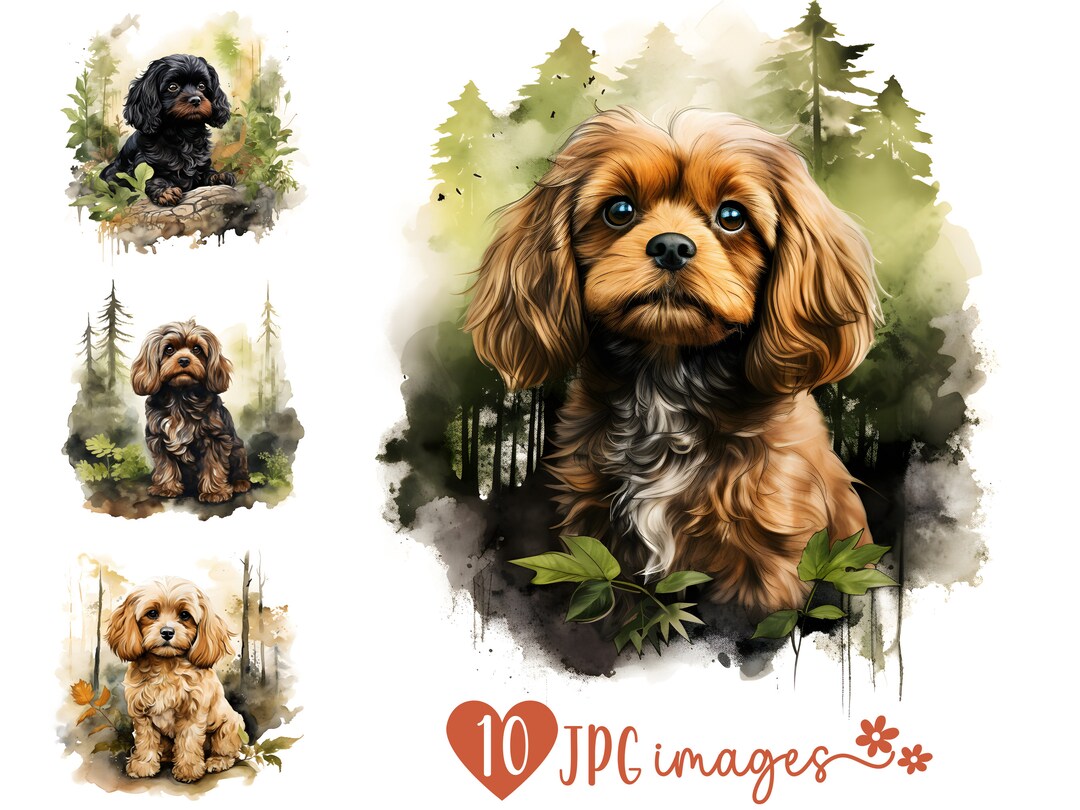 Watercolor Cavapoo Clipart Bundle 10 High-quality JPG Files 300 Dpi ...