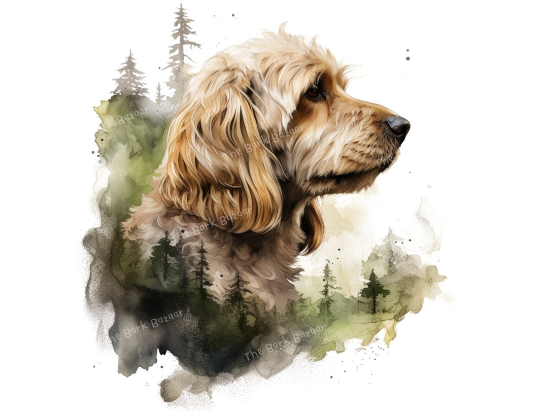 Watercolor Cockapoo Portrait Double Exposure Portrait, Printable Wall ...