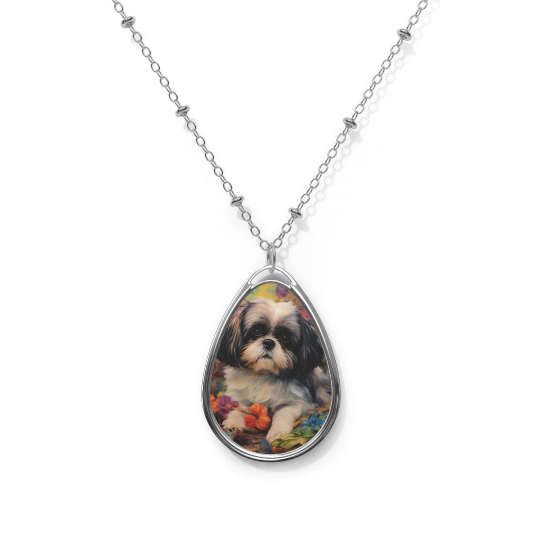 Shih Tzu Oval Necklace Silver Dog Jewelry, Pendant, Charm Dog Mom Gift ...