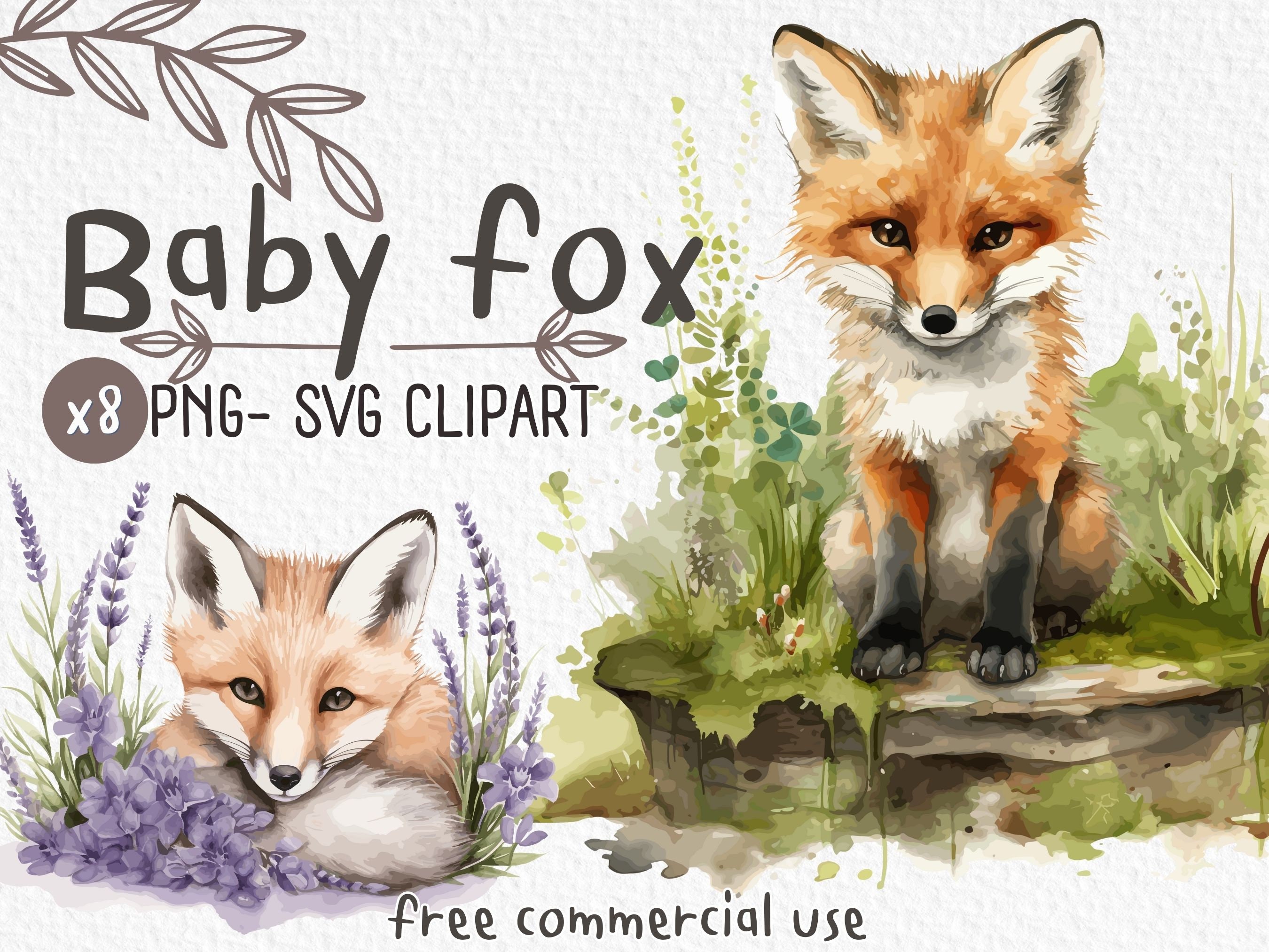 Watercolor Cute Baby Fox Clipart 8 High-quality PNG JPG SVG - Etsy