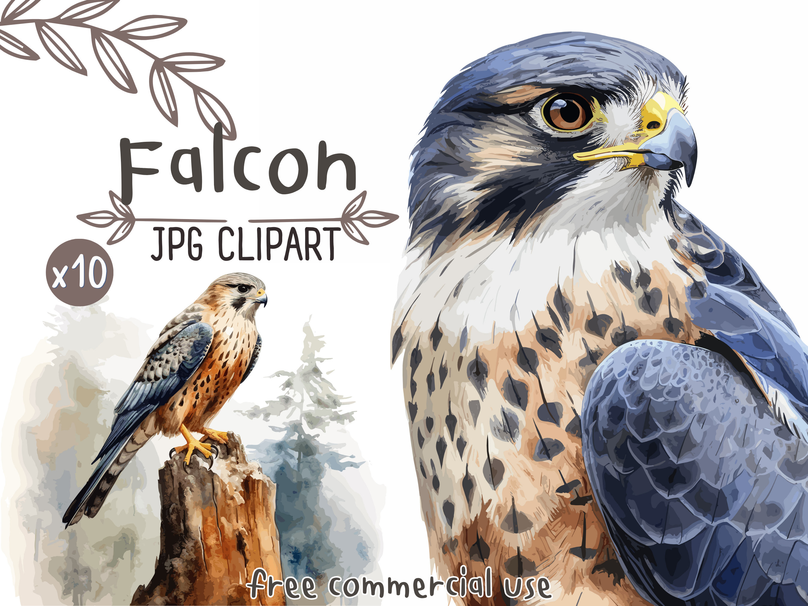 Watercolor Falcon Clipart Bundle 10 High Quality JPG - Etsy
