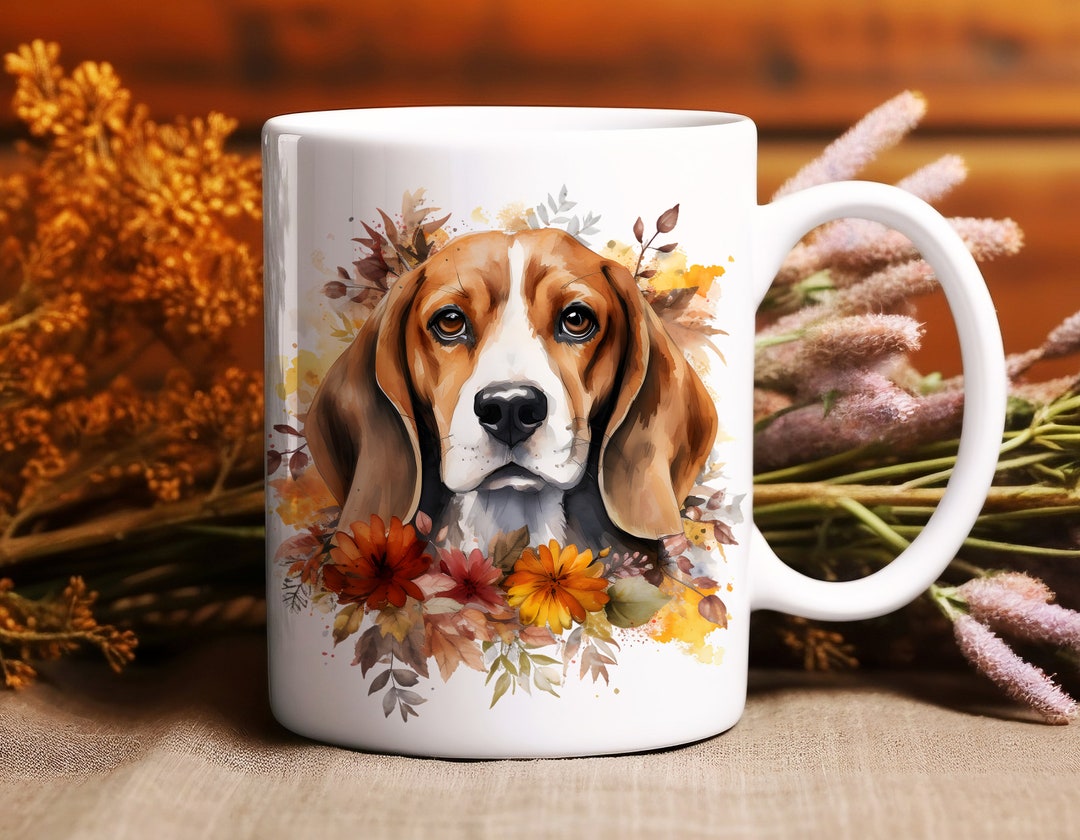 Beagle Mug, Halloween Dog Mug, Fall Coffee Cup, Fall Wreath Dog Breed ...