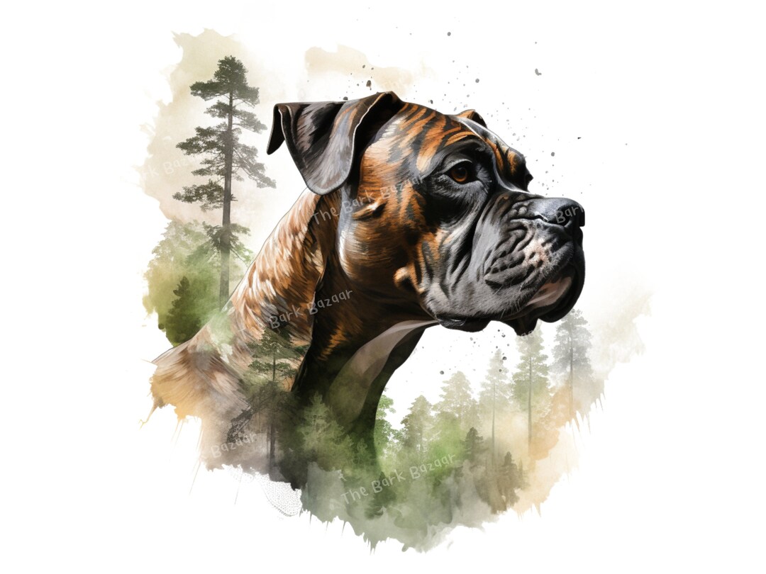 Watercolor Boxer Portrait Dog Double Exposure Portrait, Printable Wall ...