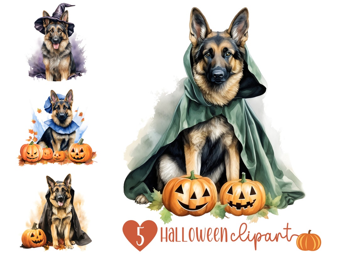 German Shepherd Halloween Clipart Bundle, Watercolor German Shepherd ...