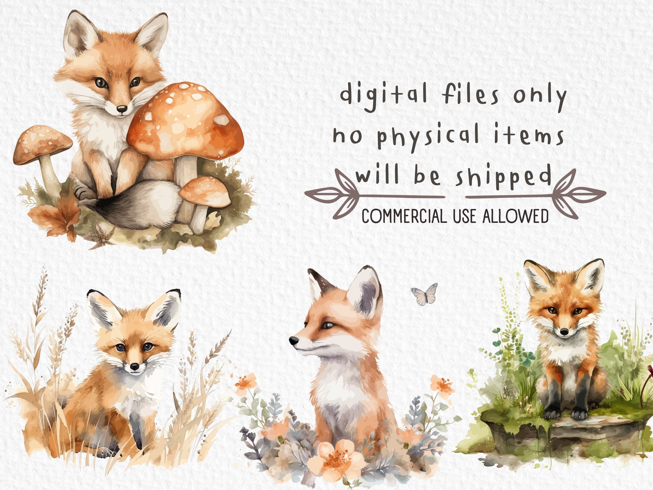 Watercolor Cute Baby Fox Clipart 8 High-quality PNG JPG SVG - Etsy
