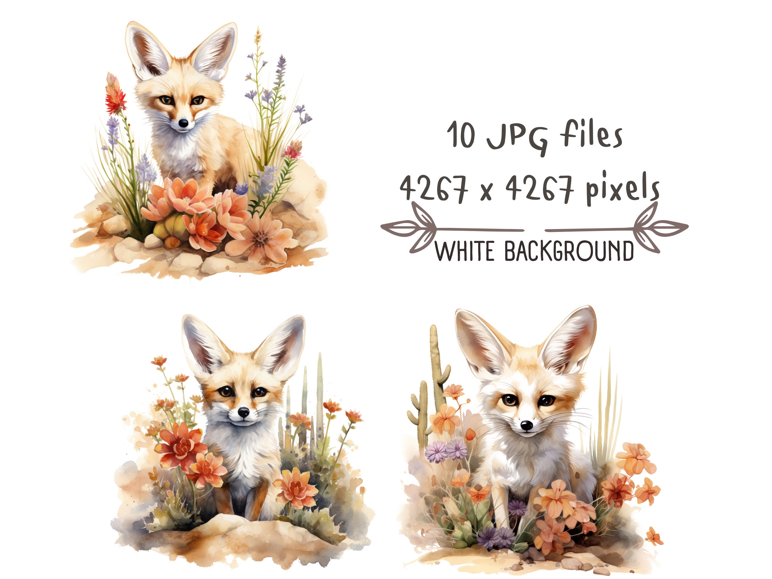 Watercolor Fennec Fox Clipart Bundle 10x High Quality JPG - Etsy