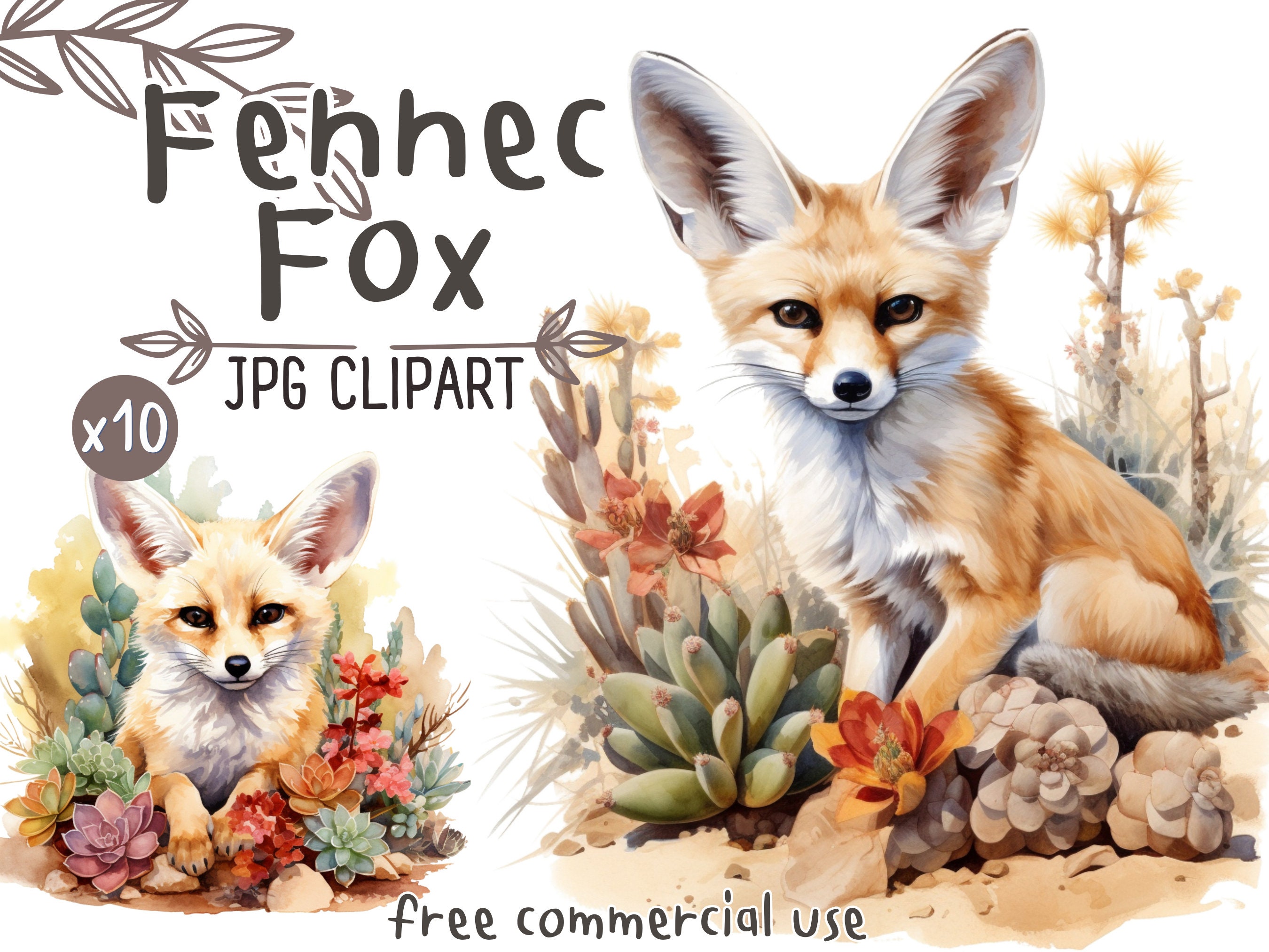 Watercolor Fennec Fox Clipart Bundle 10x High Quality JPG - Etsy