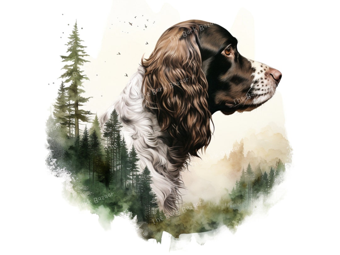 Watercolor English Springer Spaniel Portrait Double Exposure Portrait ...
