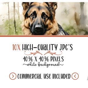 Watercolor German Shepherd Clipart Bundle, German Shepherd Sublimation ...