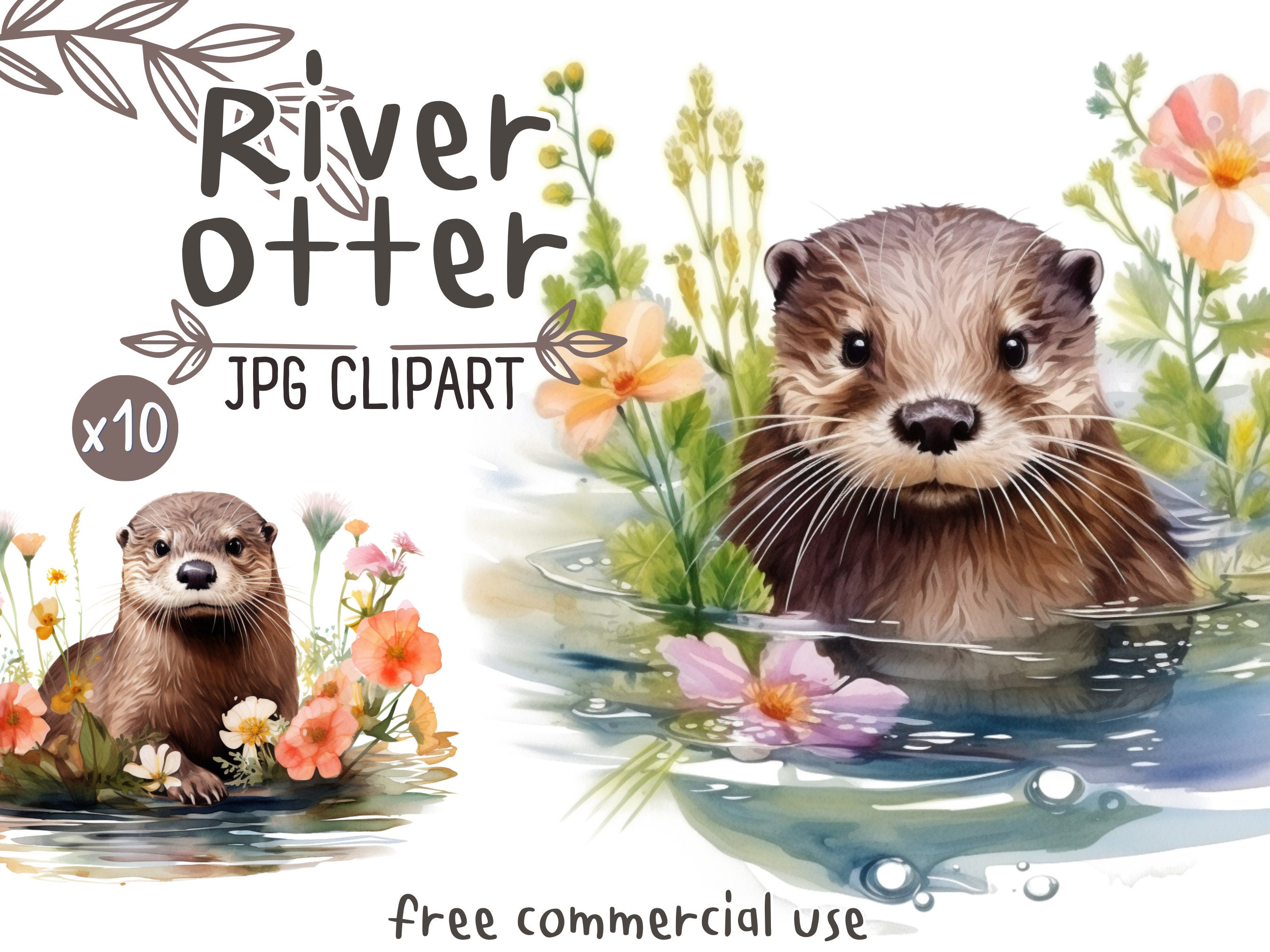 Watercolor River Otter Clipart Bundle 10x High Quality JPG - Etsy