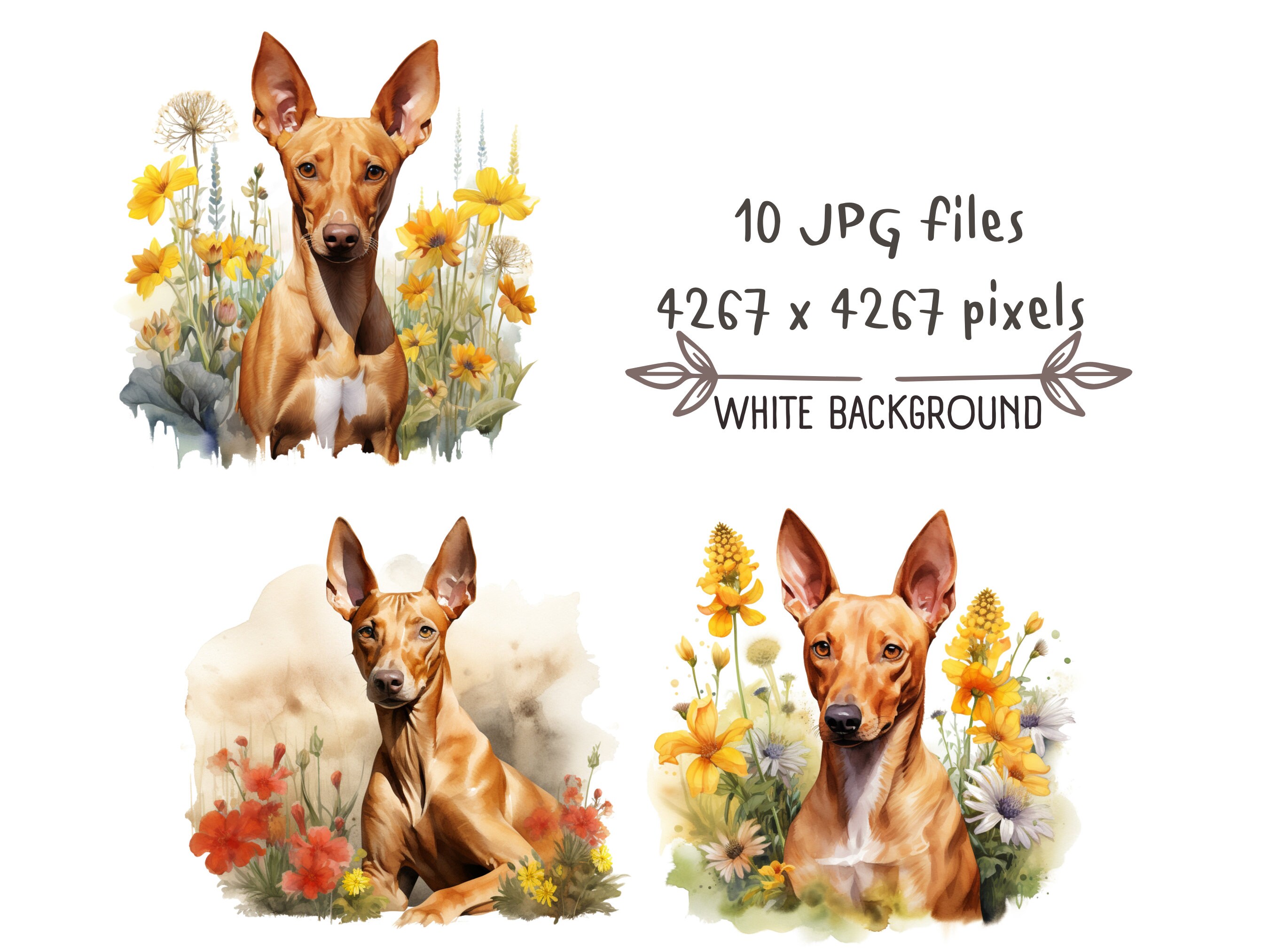 Watercolor Pharaoh Hound Clipart Bundle 10 High Quality JPG - Etsy