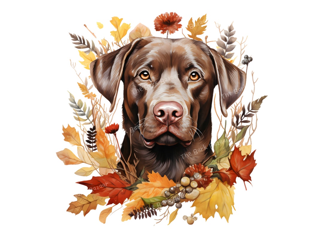 Labrador PNG Clipart, Fall Wreath Watercolor Dog Portrait, Autumn Dog ...