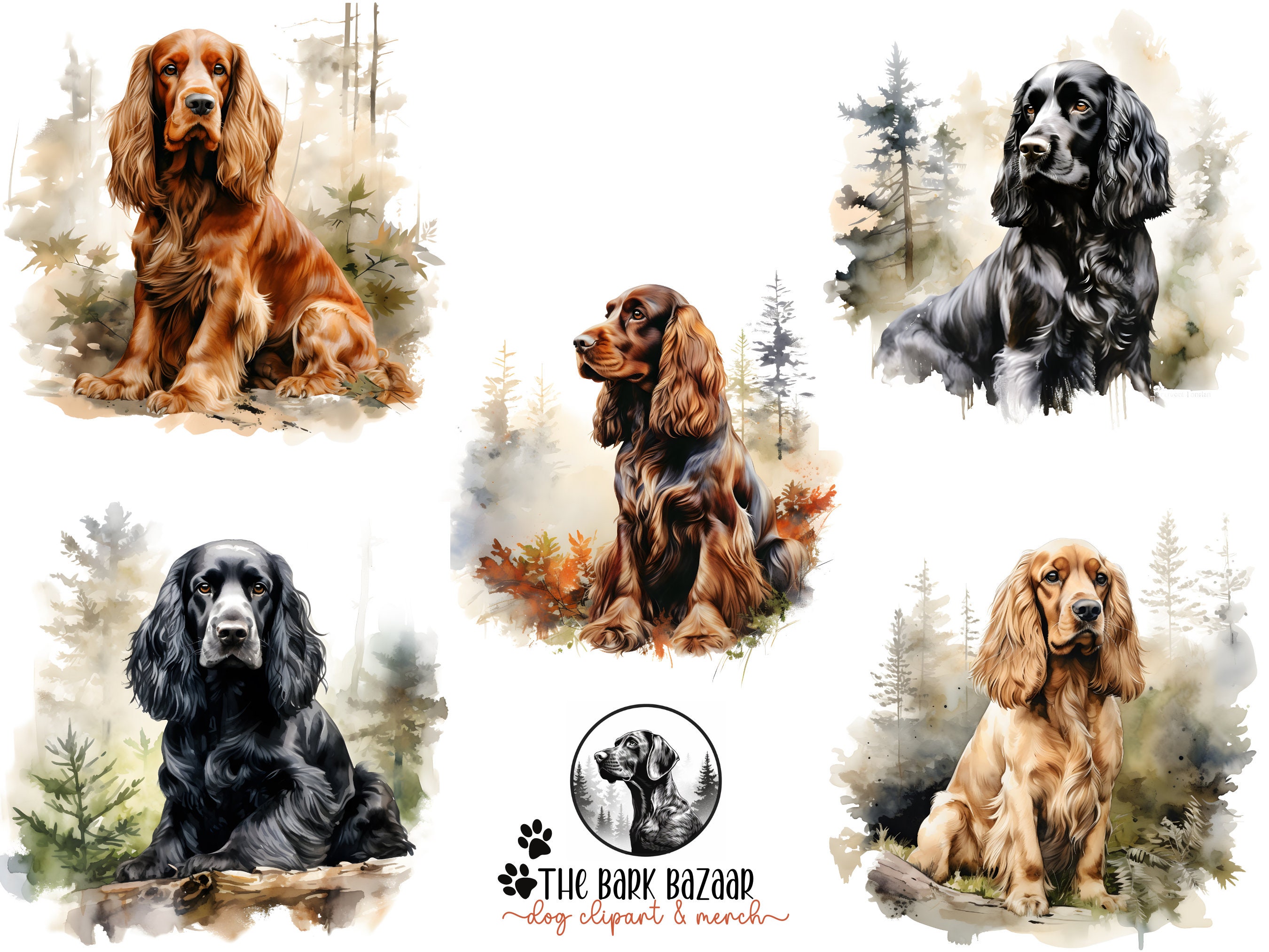 English Cocker Spaniel Clipart Bundle Watercolor Dog Breed - Etsy