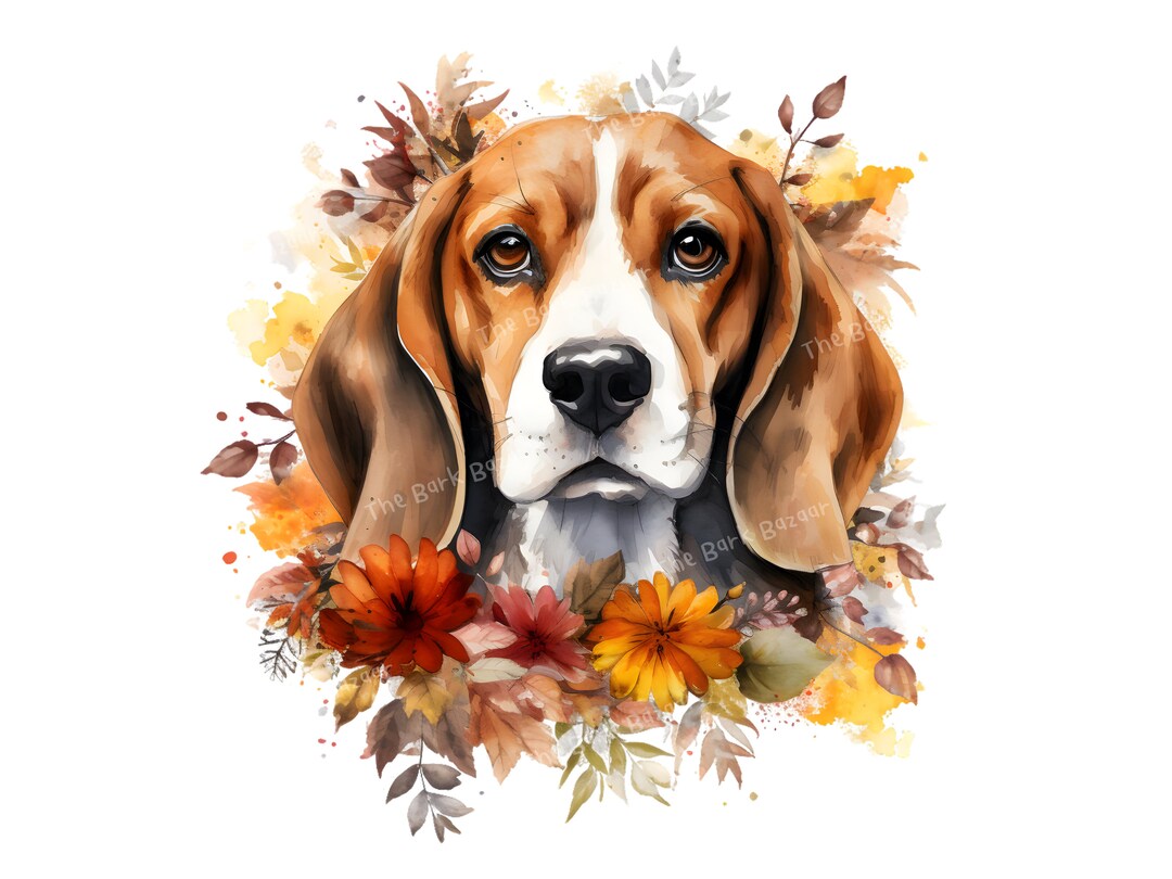 Beagle PNG Clipart, Fall Wreath Watercolor Dog Portrait, Autumn Dog ...
