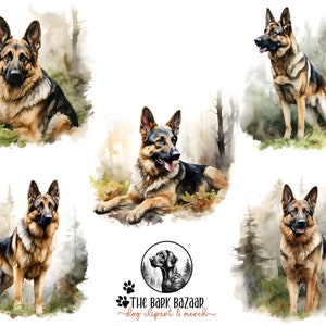 Watercolor German Shepherd Clipart Bundle, German Shepherd Sublimation ...
