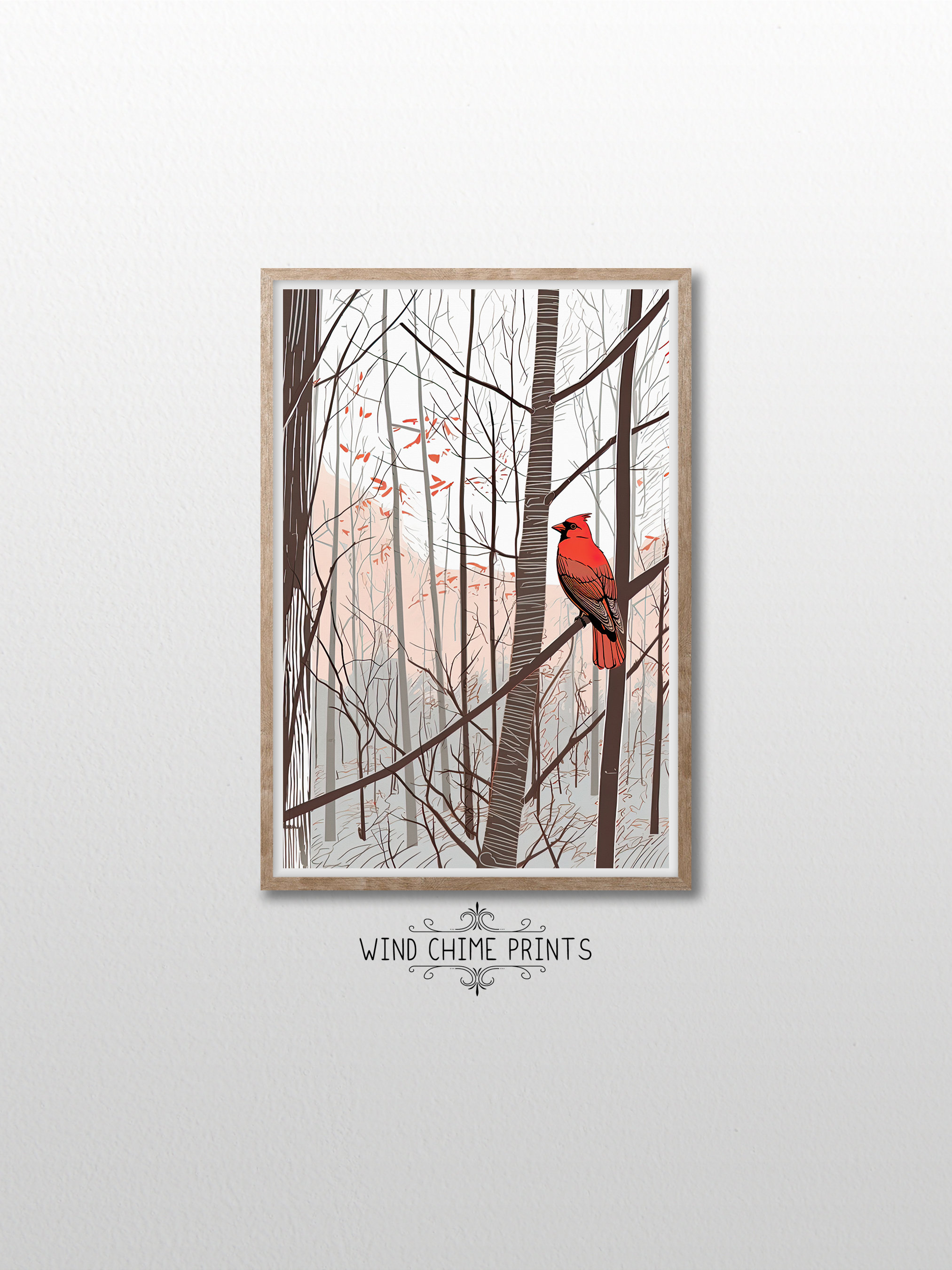 Vintage Bird Art - Cardinal Sketch in Tree / Warm Color Palette / Bird ...