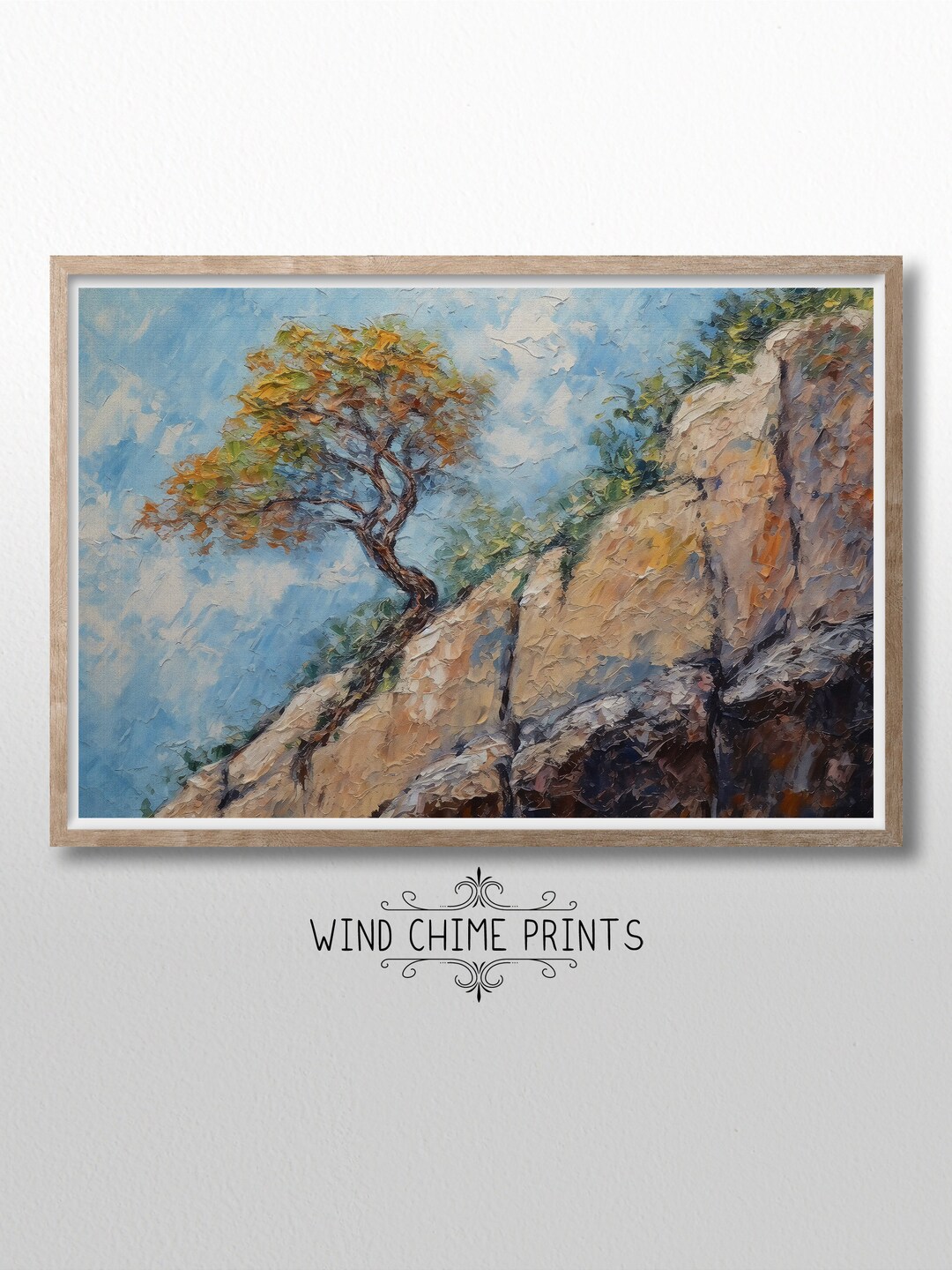 Tree on the Cliff Landscape Painting / Earth Tone Painting / Landscape ...