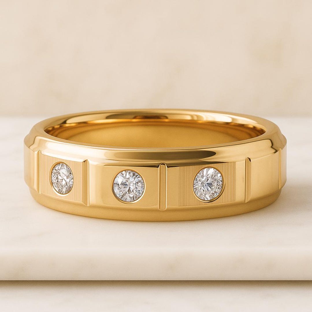 6MM Flush Set Lab Diamond Men's Wedding Band, 18k White Gold Men's Ring ...