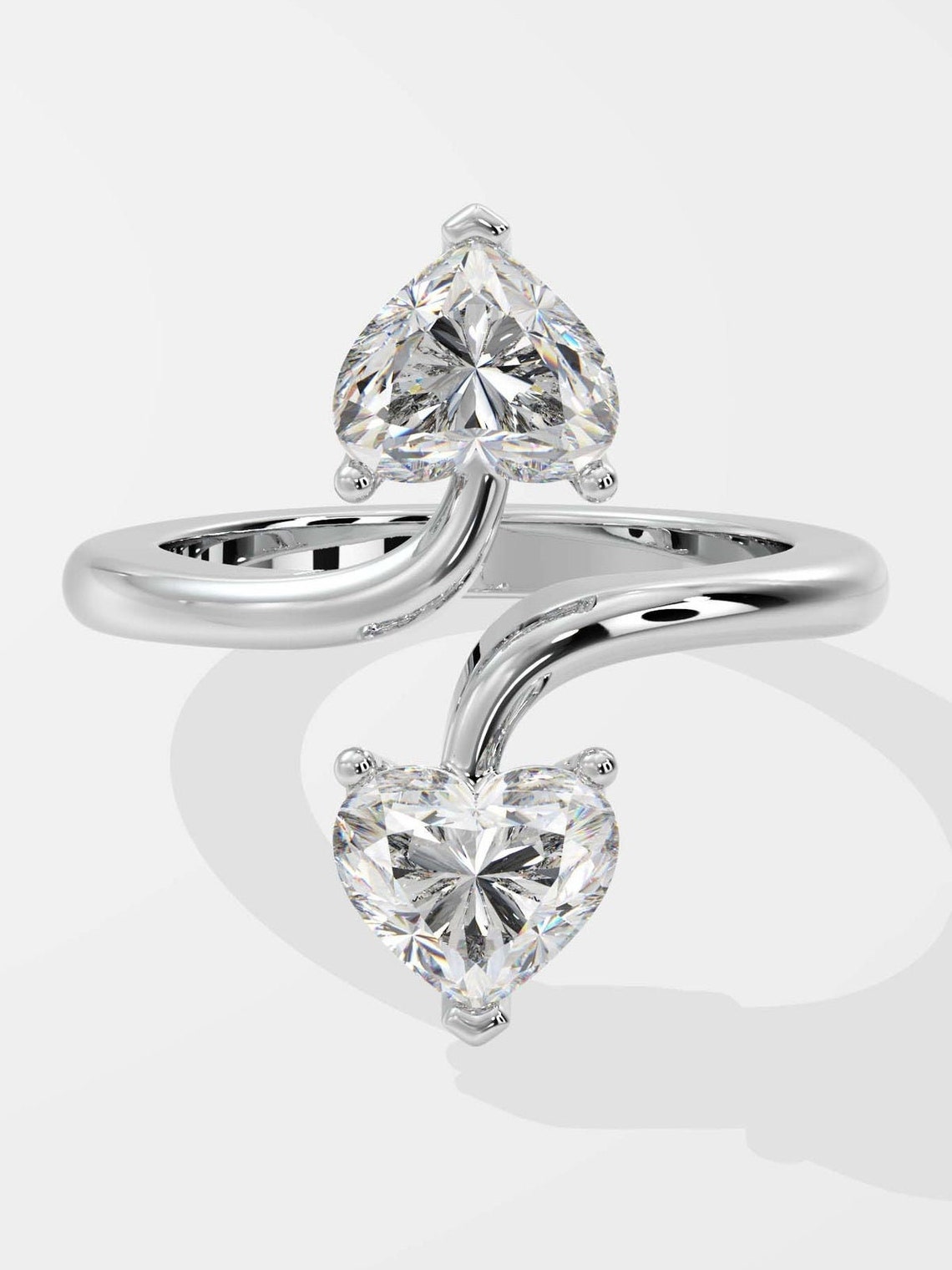 1.67 Carat Heart Cut Engagement Ring, Lab Created Two Stone Open Gap ...